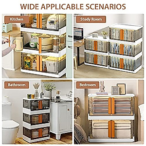 TeqHome Upgraded Storage Bins with Lids, Plastic Collapsible Storage Bins W/Dual Door & Wheels, 8.4Gal Folding Stackable Wardrobe Closet Organizer, Multifunctional Storage Box for Home Office, 2Pack