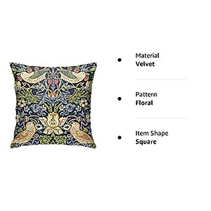Nebra William Morris Strawberry Thief Original Throw Pillow Covers Cozy Square Throw Pillowcases Home Decor for Bed Couch Sofa Living Room Cushion Cover 18"X18"
