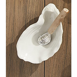 Mud Pie Oyster Shaped DIP Set, 6 1/2" x 4 1/4" | Spoon 5 1/2", White