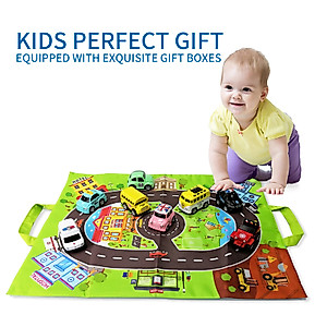HONGTUO Car Toys and Playmat Storage Bag - City Vehicle Toys and Gifts for Toddlers Age 1-3
