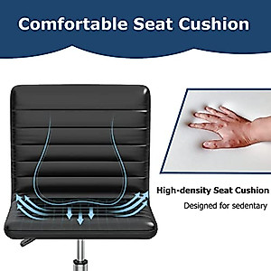 Armless Office Chair Vanity Chair, Armless Desk Chair Leather Home Office Desk Chairs with Wheels Mid Back Computer Task Chair Adjustable Rolling Chair