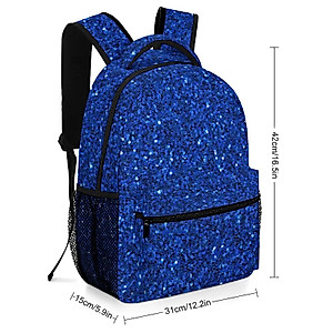 MEIKKO Navy Blue Glitter Backpack Bling Shiny 3d Large computer Bags with Chest Strap,Lightweight Casual Daypack for Women Men Hiking Travel Work and Business 16 Inch