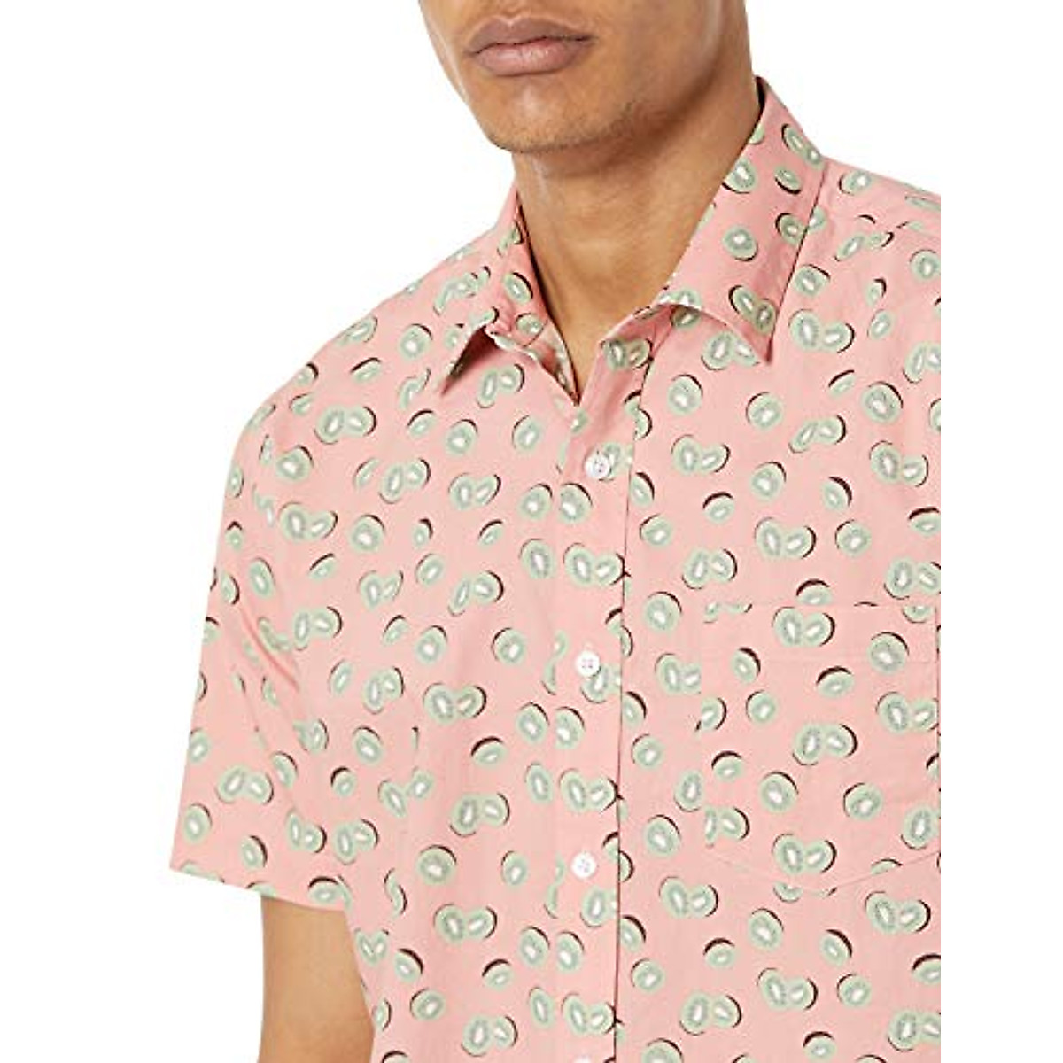 Amazon Essentials Men's Regular-Fit Short-Sleeve Print Shirt, Pink Fruit, Large