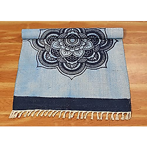 Casavani Indian Handmade Cotton Dhurrie Floral Blue & Black Area Rug Boho Kilim Flat Weave Rug Indoor Hall Room Decor Carpet Throw Rugs for Bedroom Living Room Bathroom Balcony 2x3 Feet