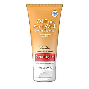 Neutrogena Oil-Free Acne Face Wash Cream Cleanser with 2% Salicylic Acid Acne Treatment, Non-Comedogenic & Gentle Daily Facial Cleanser for Acne-Prone Skin, 6.7 fl. oz