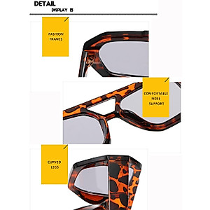 BAODAREN Trendy Aviator Sunglasses for Women Men Hexagonal Square Thick Frame Double Bridge Sun Glasses Shades BS1300 (Leopard/Light Gray)