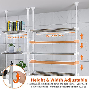 Bathroom Over The Toilet Storage, Over Toilet Organizers Shelves 4.5-9.5 FT Adjustable, 4-Tier Shelf Rack Above Behind Toilet, Wash-Machine, Small Room Space Saver Metal Shelving, White, Rustproof