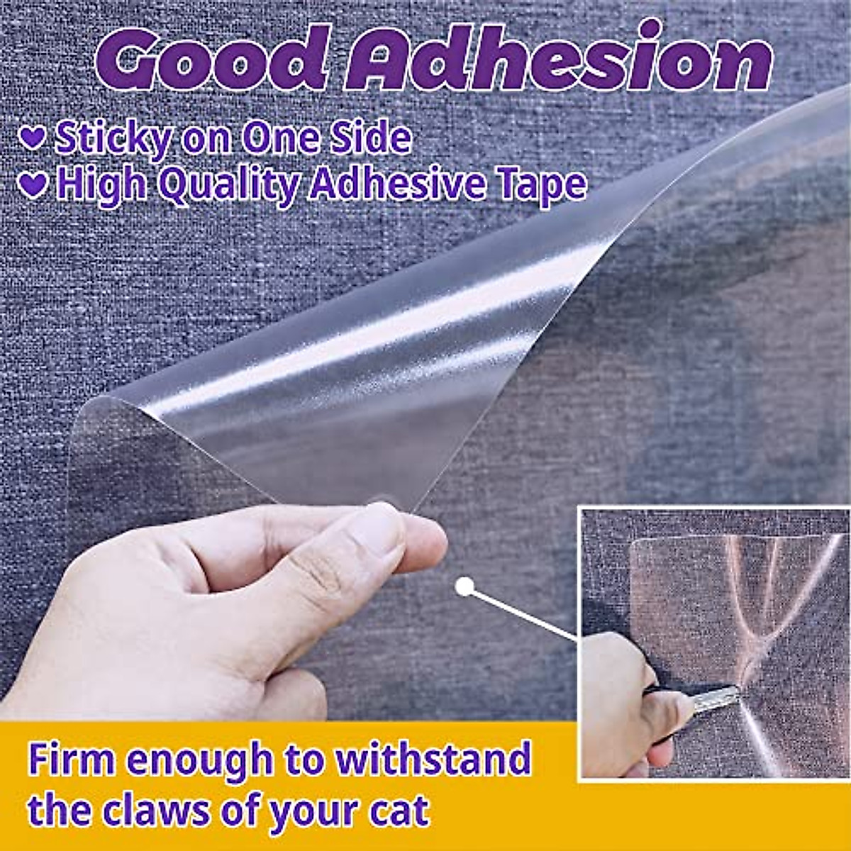 Anti Cat Scratch Deterrent Furniture Protector-12 Pack Single Side Couch Self-Adhesive Tape, Clear for Door Walls