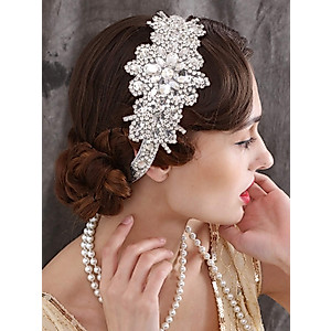 SWEETV Rhinestone Flapper Headband-Elastic 1920s Headpiece, Great Gatsby Hair Accessories for Women
