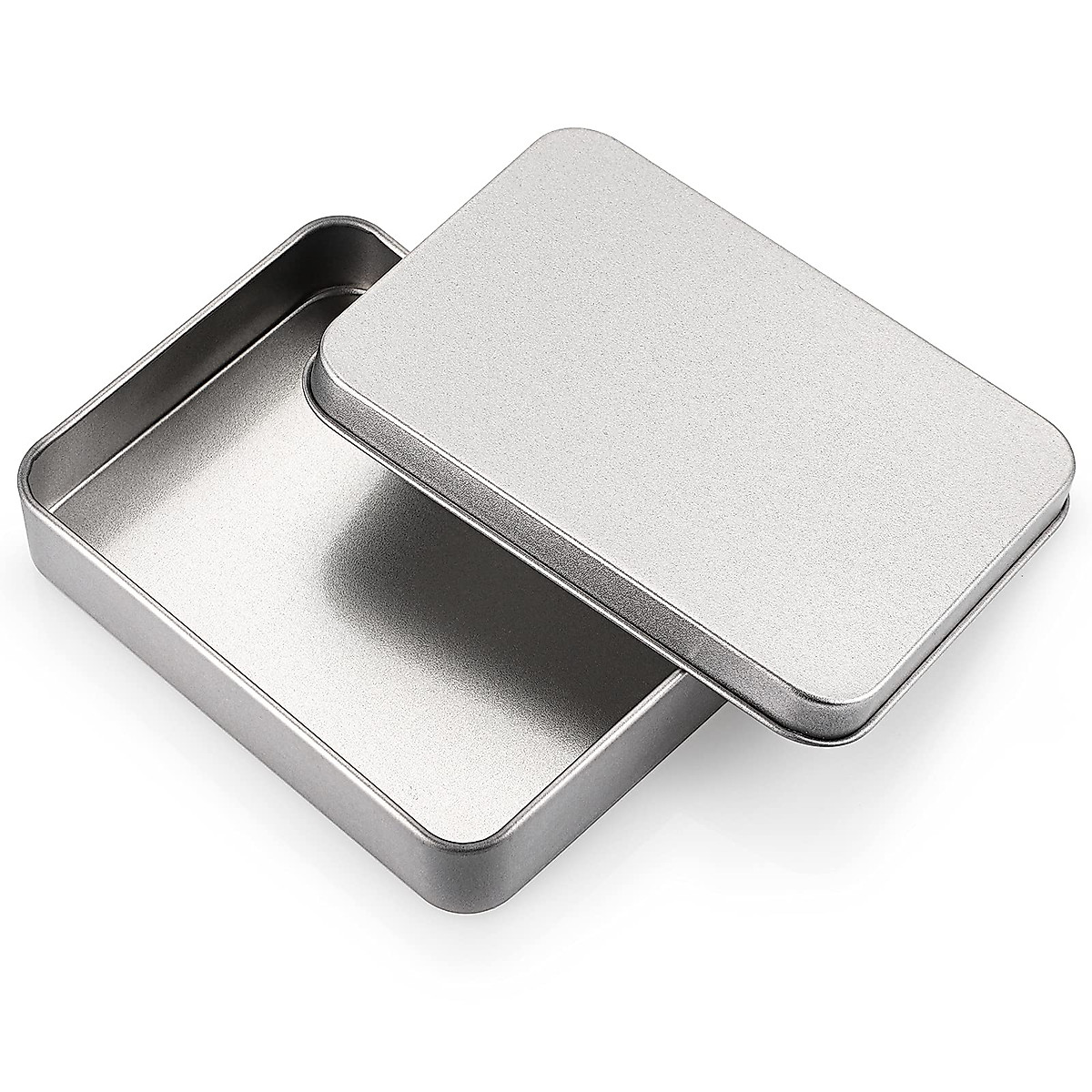 JUXYES Pack of 12 Rectangular Storage Tins Box With Lid, Metal Silver Empty Tins Box Containers Mini Storage Box Organizer For Candles Candies Gifts Balms, 4.5 x 3.14 x 1 Inch