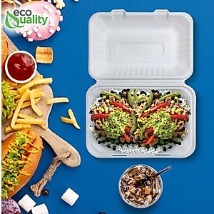 Compostable Rectangular Hinged Clamshell Take Out Food Containers 9x6x3,Heavy Duty Quality Disposable to go Containers, Single Compartment Eco-Friendly Takeout Box, Restaurants, Food Trucks (250)