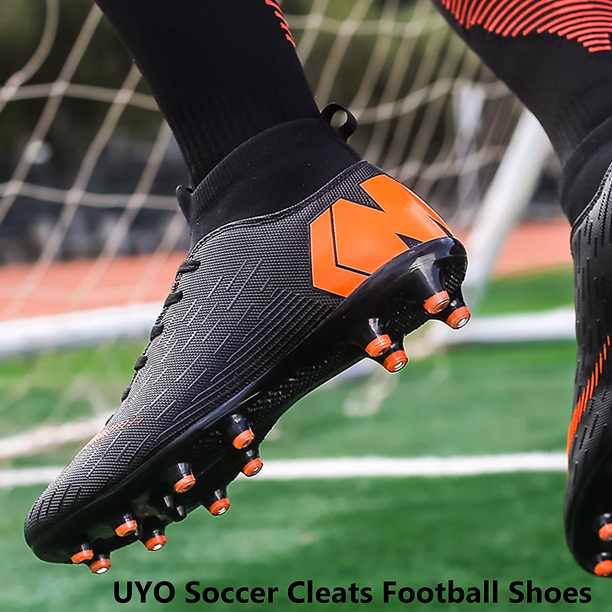 Men's Firm Ground Soccer Shoes Football Cleats Spikes High-Top Lace-Up Lightweight Hard Ground Turf Boots Black EU 43 US 10