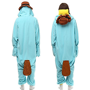 NAITOKE Adult Unisex Perry The Platypus Onesie Pajamas Homewear Sleepwear,146-159cm(4'9"-5'2")