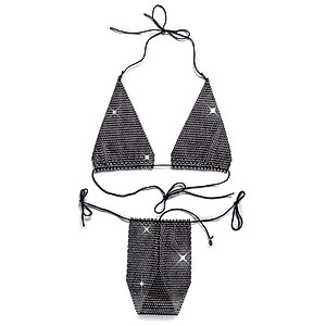 Asooll Rhinestone Bikini Sets Sparkly Crystal Beach Bra Body Chain Sexy Swimwear Fashion Party Nightclub Body Accessories Jewelry for Women and Girls (Black)