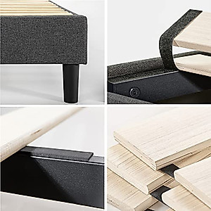ZINUS Curtis Upholstered Platform Bed Frame / Mattress Foundation / Wood Slat Support / No Box Spring Needed / Easy Assembly, Grey, Queen