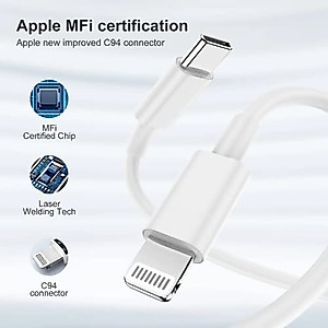 iPhone 14 13 12 Charger Fast Charging Apple MFi Certified,20W PD USB C Wall Charger Block with USB-C to Lightning Cable Cord 6ft,Apple Charger for iPhone 14/13/12/11 Pro Max Mini Plus iPad AirPods