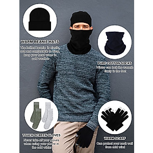 48 Pack Winter Warm Beanie Hat Neck Warmer Set for Men Women Knitted Hat with Winter Touchscreen Gloves Neck Gaiter Warm Sock for Winter Wearing Homeless Care Charity Donation Multicolor