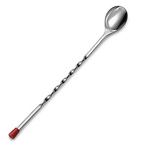(Set of 3) 11-Inch Stainless Steel Bar Spoon with Red Knob, Long Handle Twisted Mixing Spoon