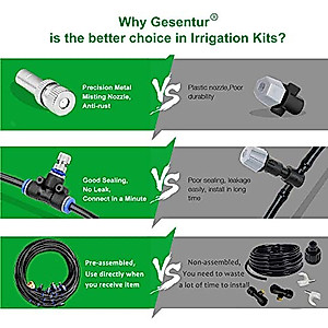Gesentur Drip Irrigation Kit, 59ft (18M) Misting Cooling System, Adjustable Automatic Micro Drip Irrigation System Suit for Garden Landscape, Flower Bed Patio, Greenhouse, Plants