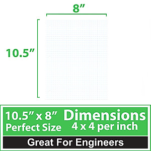 Graph Paper, Loose Leaf Graph Paper, 4 x 4 An Inch Quad Ruled Graph Paper, 10.5” x 8” Graphing Paper, 56 gsm, 150 Per Pack, 900 Sheets (6 Pack)