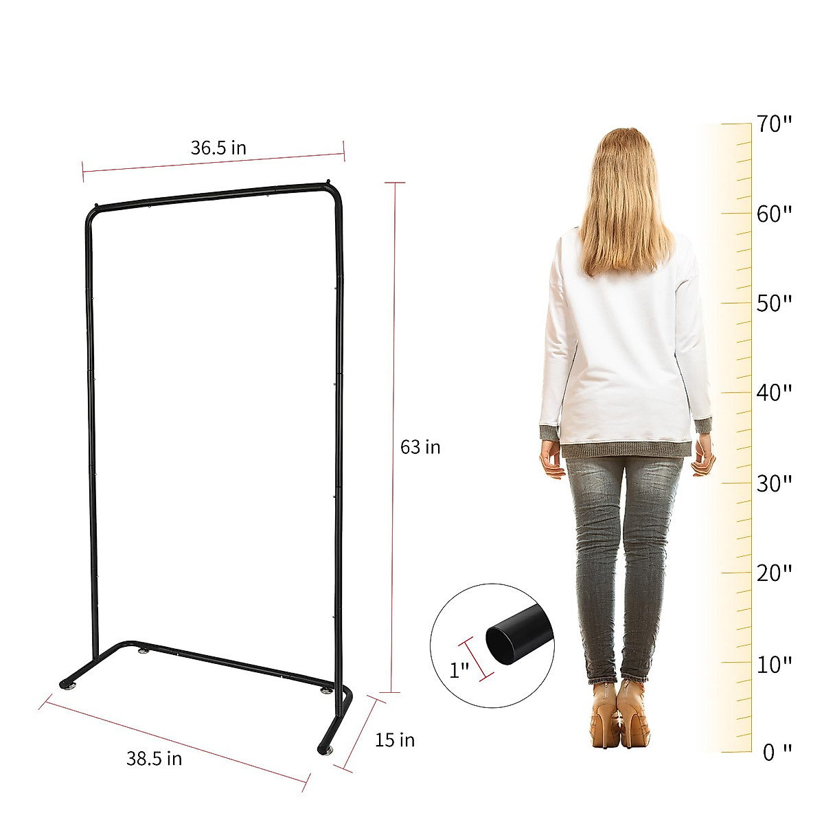 Fishat Black Lightweight Standard Rod Simple Rolling Clothes Rack, 15"D x 48"W x 58"H Metal Clothes Organizer for Dorm Bedroom Home Balcony