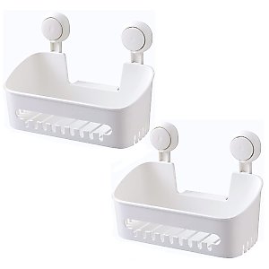 Shower Caddy Suction Cup 2 Pack Durable Shower Organizer Shower Shelf No-Drilling Removable Shower Basket for Bathroom Storage, Powerful Shower Suction Caddy for Shampoo, Conditioner, Max Hold 22lbs