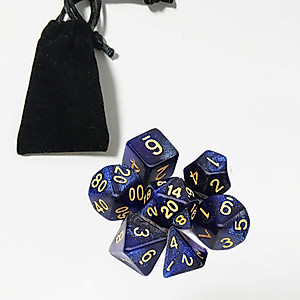 Yiotfandoll 7PCS Polyhedral Dice 16mm D20 D12 D10 D8 D6 D4 for Dungeons and Dragons RPG MTG DND Dice Table Games (Starry Blue Black)