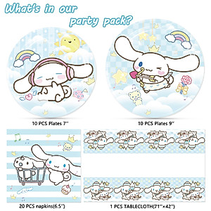 Cinnamoroll Birthday Decorations, 20 Plates, 20 Napkins and 1 Tablecover for Boys Girls Party Supplies