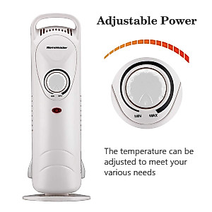 Homeleader Mini Oil Filled Heater, Portable Space Radiant Heater with Adjustable Thermostat, Electric Personal Heater with Overheat Safety, for Home and Office, 700W, White
