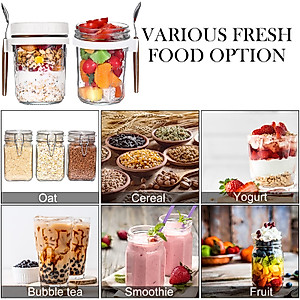 8 Pcs 10 oz Overnight Oats Containers with Lids and Spoons Large Capacity Airtight Oatmeal Overnight Oat Jars with Measurement Marks Oatmeal Container for Milk Cereal Fruit (White)