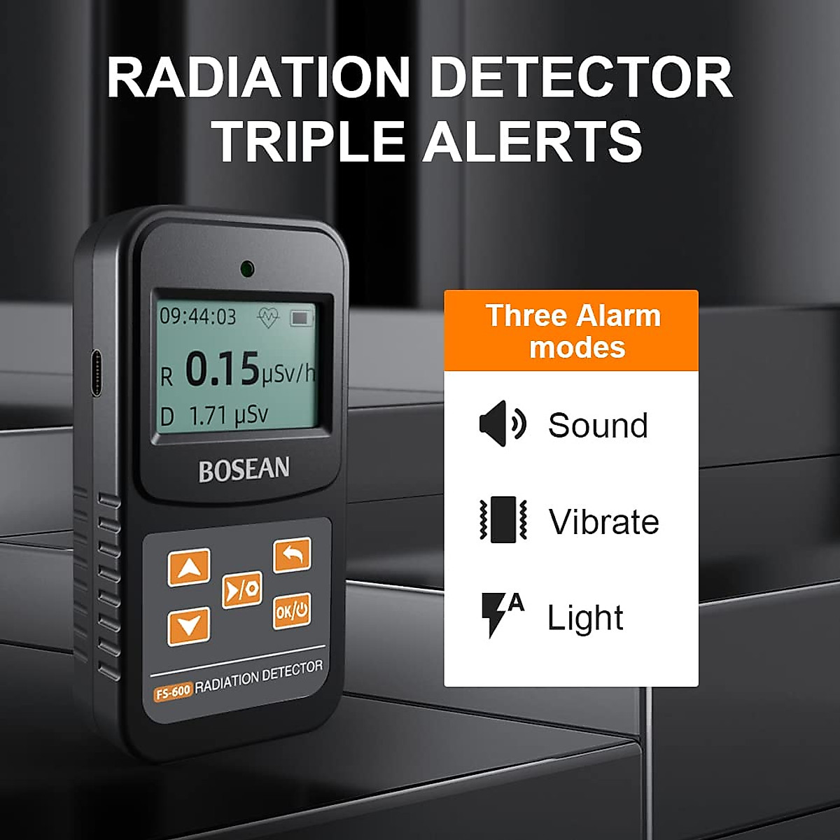 Geiger Counter Nuclear Radiation Detector Dosage Alarm Professional High Accuracy Radioactive Detector Meter Beta Gamma X Ray Data Tester Marble Dosimeter (Black)