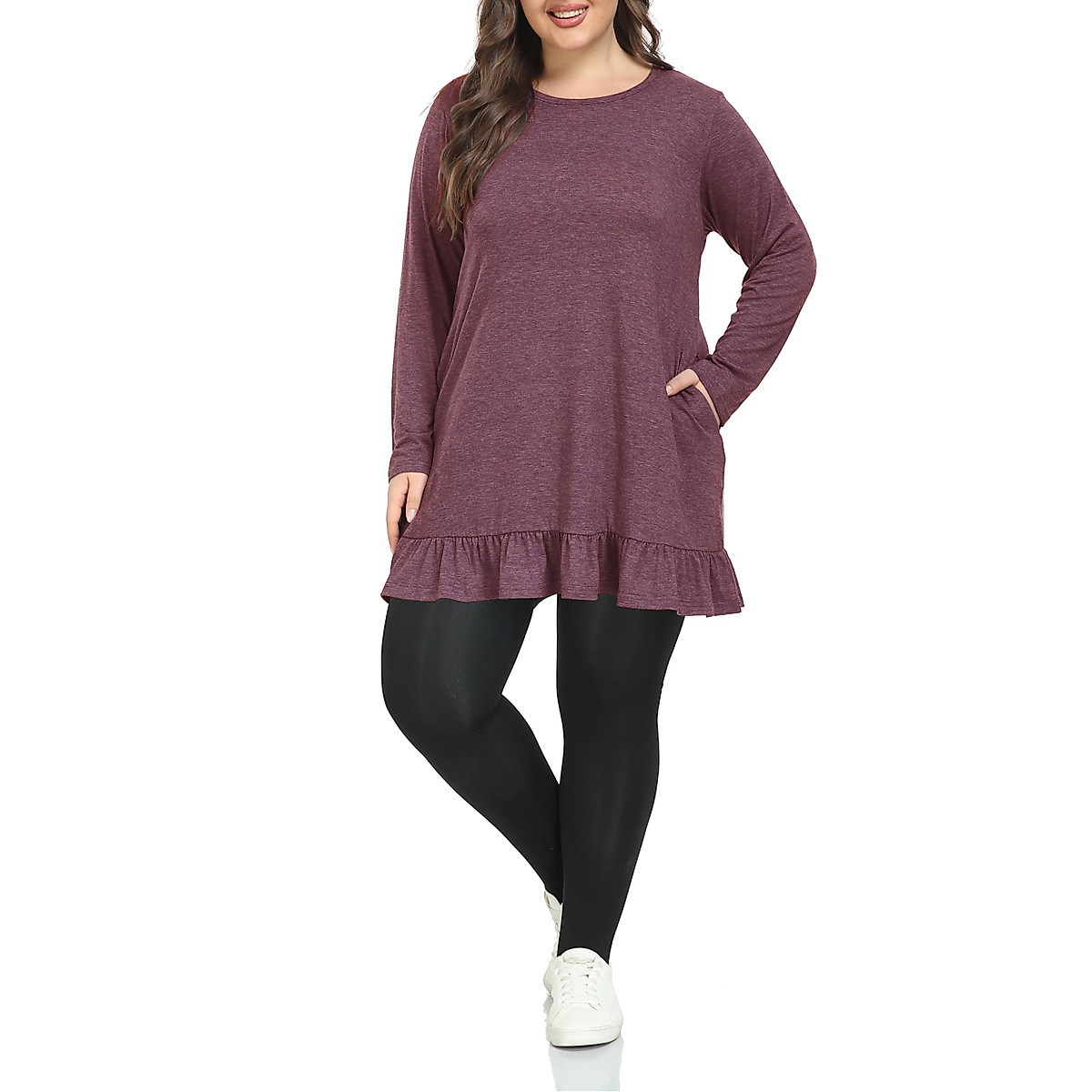 Long Plus Size Tunic Tops for Women Ruffle Hem Shirts for leggings (Red, 4X)