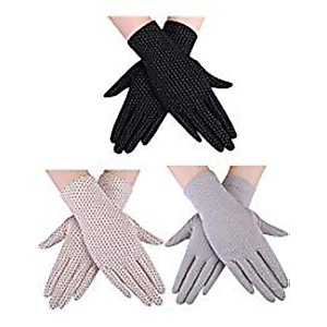 3 Pairs UV Gloves Sun Protection Women Driving Gloves Summer Sunblock Gloves for Driving Riding Outdoor (Black, Beige, Gray, Medium)