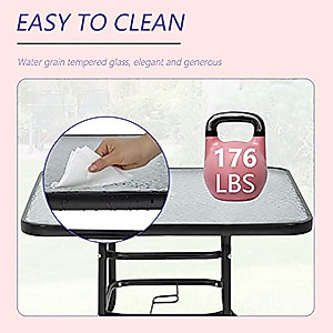 FDW Outdoor Table Patio Table Dining Table with Tempered Glass Umbrella Hole for Lawn Balcony, Yard (Square)