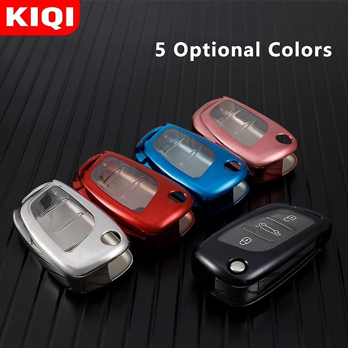 BNHUY for Peugeot Citroen C1 C2 C3 C4 C5 DS3 DS4 DS5 DS6 Soft TPU Car Folding Flip Key Case Cover Shell Protector Accessories (Color Name: Red)