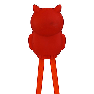 Ebros Gift Red Owl Reusable Training Chopsticks Set with Animated Silicone Helper Hinge Guide for Sushi Noodles Rice Dining Learning Fun