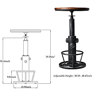 Topower Industrial Bar Table 38.58-48.43" Adjustable Pub Table Kitchen Dining Coffee Bistro Table Silver
