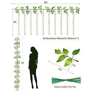 JACKYLED 40 Branches Wisteria Hanging Flowers 6 Feet Artificial White Wisteria Vine Silk Wisteria Flowers Garland for Wedding Arch Party Garden Home Decor (4 Packs)