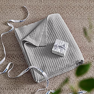 Bedsure 100% Cotton Blankets Queen Size for Bed - 405GSM Waffle Weave Blankets for Summer, Cozy and Warm, Grey Soft Lightweight Woven Blankets for All Seasons, 90x90 inches