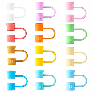 GLBEAR 12Pcs Silicone Straw Tips Cover, 8mm Reusable Straw Covers, Dust-Proof Straw Toppers,Straw Covers Cap Accessory,Straw Covers Cap,12 Colors (8mm)