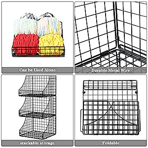Storage Bins Closet Organizers and Storage 3 Pack, Rustic Stackable Metal Wire Basket for Clothes Toys Snacks, Open Pantry Baskets for Countertop Cabinet Living Room Black, 11.5x11.5x21inch