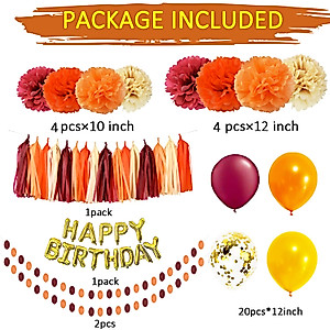 Fall Birthday Party Decorations/Burgundy Gold Orange Thanksgiving Birthday HAPPY BIRTHDAY Balloons Pumpkin Orange Birthday Party Decorations Autumn Fall Party Decorations