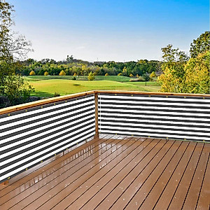 Vocray 3' x 16' Grey White Balcony Privacy Screen Fence Cover UV Resistant Protection Heavy Duty for Deck, Patio, Backyard, Railing Shield, Cable Ties Included, 90%