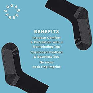 Sugar Free Sox Active-Fit Womens Cushioned Diabetic Crew Socks 3 Pack (Black, 9-11)