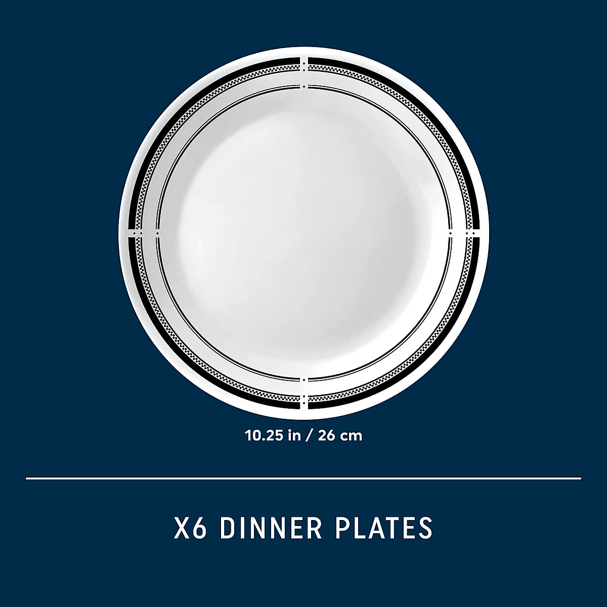Corelle 6-Piece 10.25" Dinner Round Plates, Vitrelle Triple Layer Glass, Lightweight Round Plates, Large Round Plates, Chip and Scratch Resistant, Microwave and Dishwasher Safe, Brasserie
