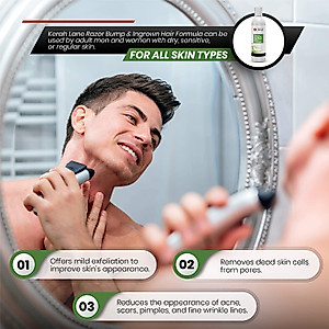 Kerah Lane Razor Bump & Ingrown Hair Formula for Women, Men - 8oz Serum Treatment for After Shave Burn, Skin Irritation from Waxing, Shaving, Electrolysis, Laser Hair Removal, 8 Oz