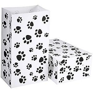 36 Pack Dog Paw Print Gift Paper Bags Dog Paw Print Treat Bags, Paw Print Gift Bags Dog Party Favors Paw Print Goodie Bags Dog Gift Bags Cat Treat Bags for Puppy Pet Treat Party Favor(White Black)