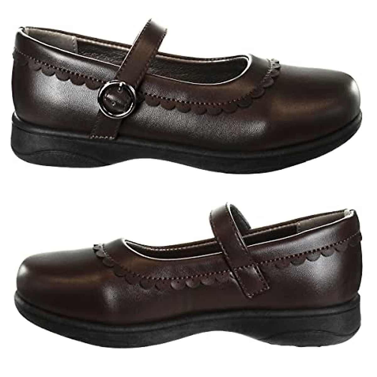 French Toast Girls Mary Jane Shoes School Kids Uniform Flats Ballet Strap Dress Flats (Brown) (Size 2 Big Kid)