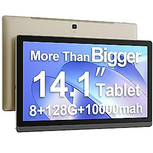 MESWAO Android Tablet 14.1 Inch, Android 12 Large Tablet with1080 Full HD, 8G-RAM 128G-ROM 512G-Expand, WiFi 6 Computer Tablets with 10000mAh Long Lasting Battery, 2023 Release-Gold
