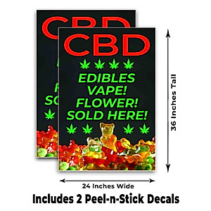 CBD Edibles Sold Here (24" x 36") Vinyl Decal Only (Pack of 2) |Sign|Sticker|Poster | CBD, Vape, Kratom, Dispensary, Cannabidiol